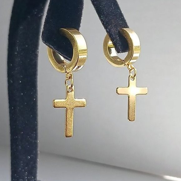 Jewelry | 14k Gold Cross Womens Earrings Christian Jesus Hanging Style ...
